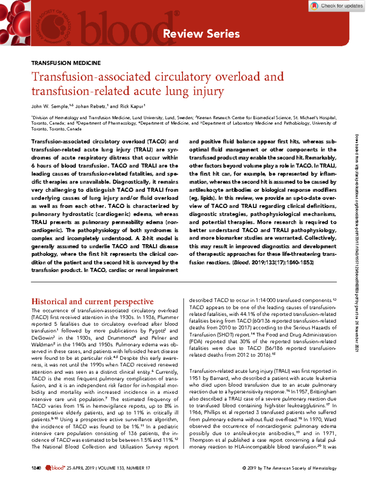 Transfusion associated circulatory overload and transfusion related ...