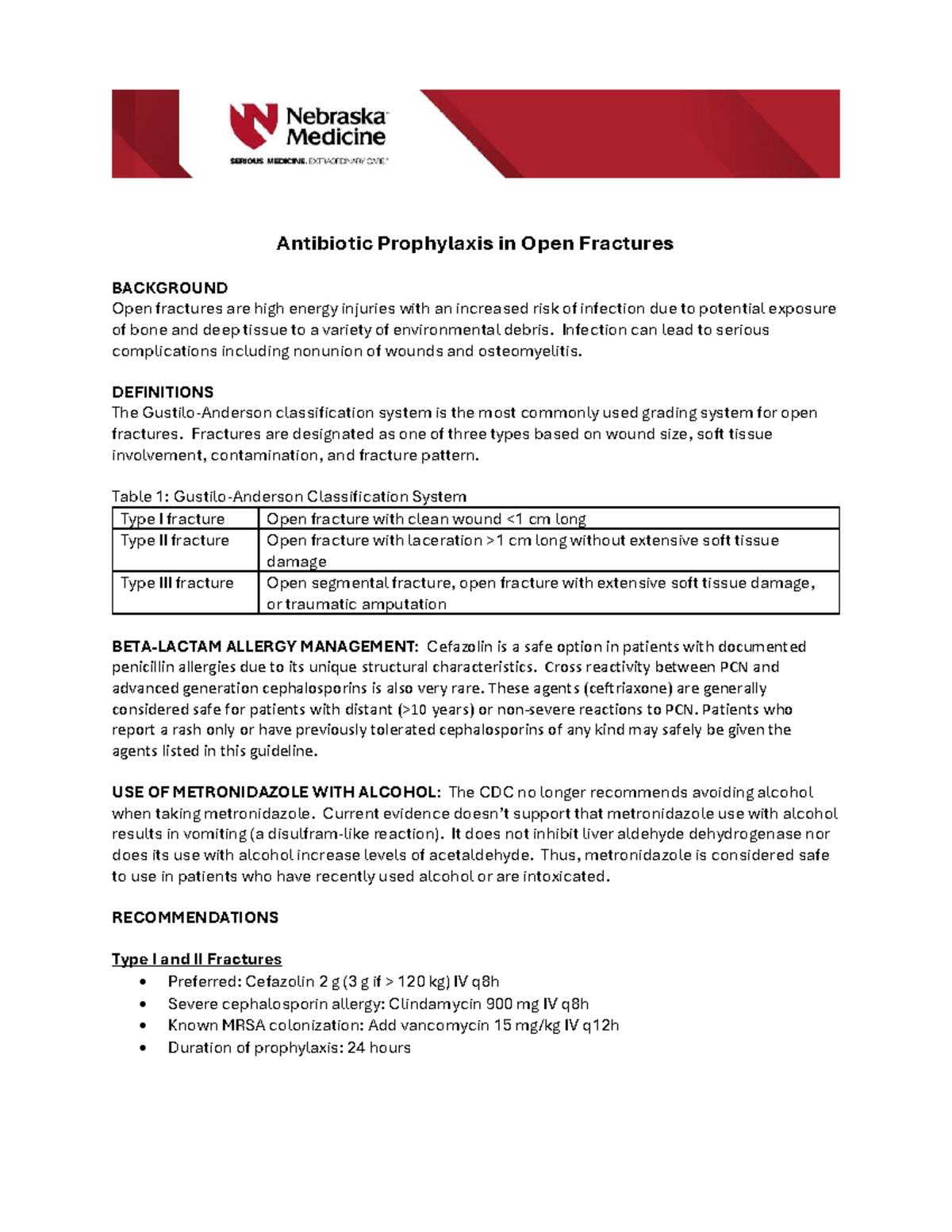 Surgical antibiotic prophylaxis in open fractures guideline ...