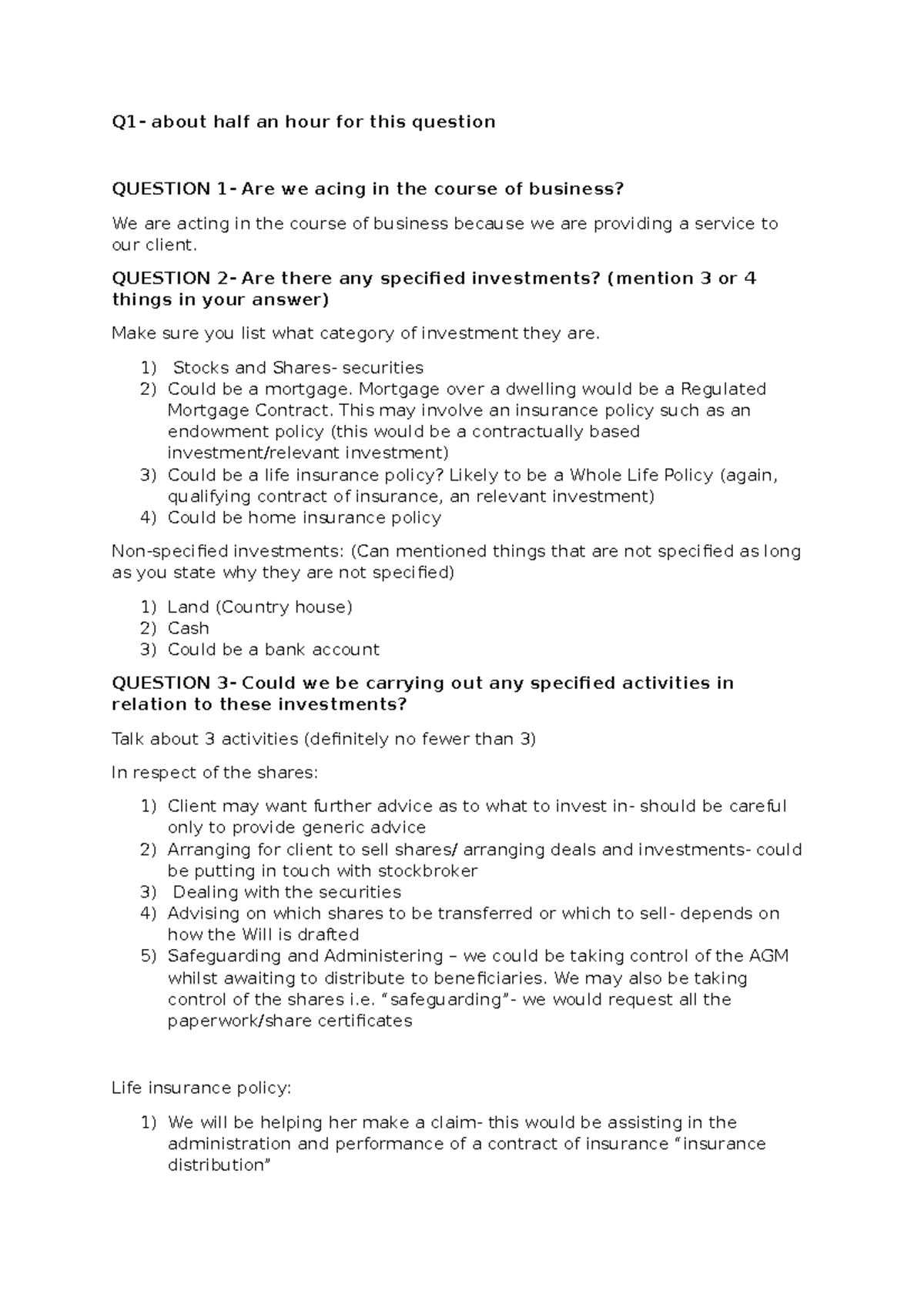 Financial and Business Skills- Question 1 structure - Q1- about half an ...