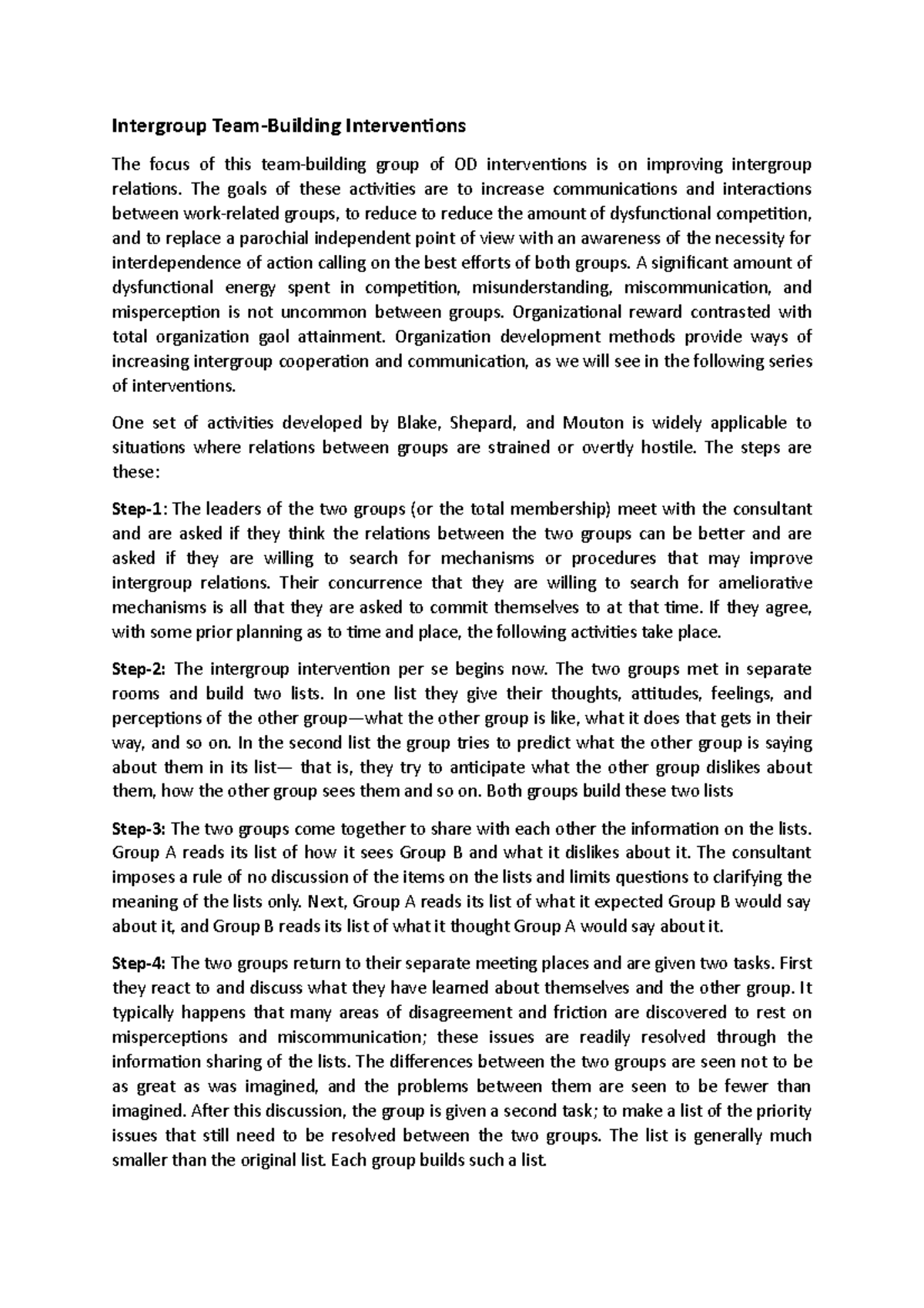 Intergroup Team-Building Interventions - The goals of these activities ...