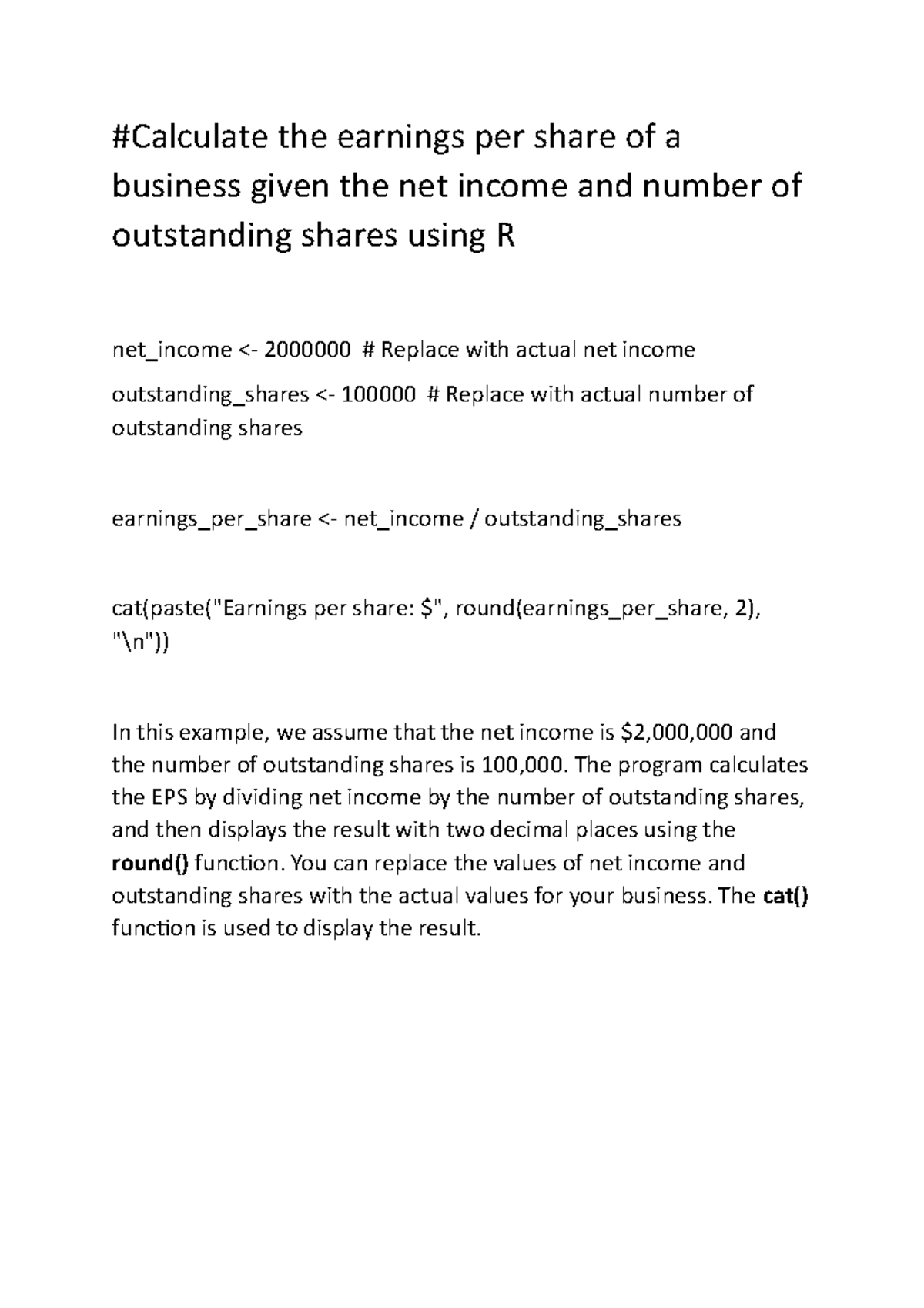 Income and number of outstanding shares using R - #Calculate the ...