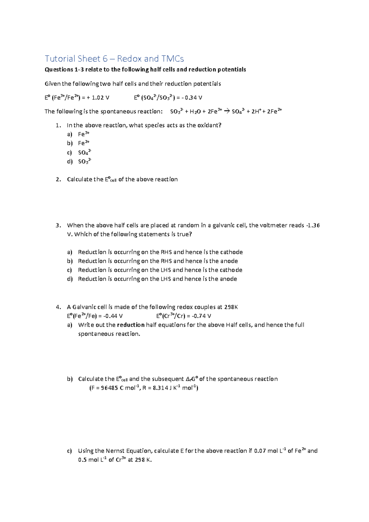 2020 Tutorial Sheet 6 Redox Warning Tt Undefined Function 32 Warning Tt Undefined