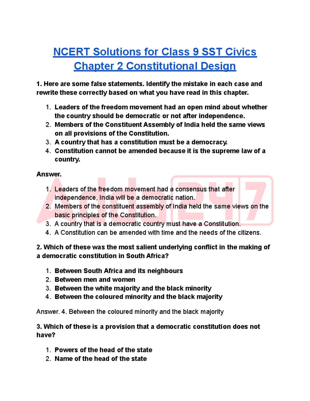 Ncert Solutions for Class 9 SST Civics Chapter 2 Constitutional Design - NCERT Solutions for ...