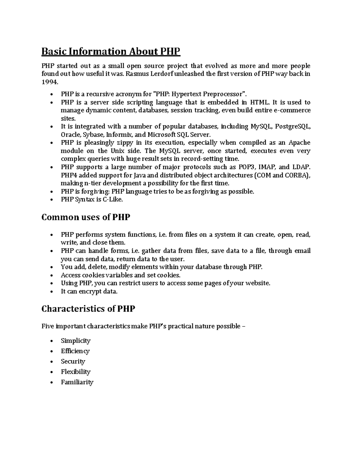 Basic Information About Php - Basic Information About PHP PHP started ...