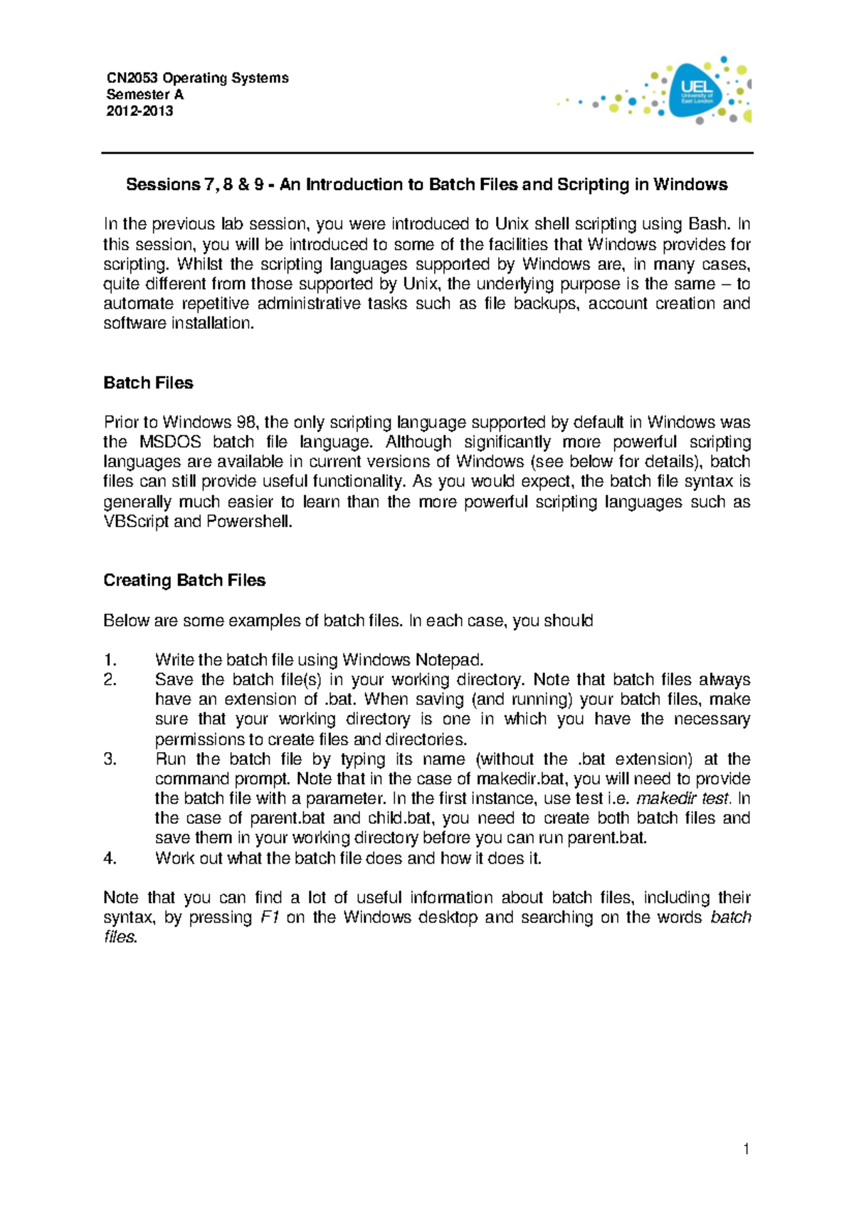 Lab Session 7 8 9 An Introduction to Batch Files and Scripting in ...