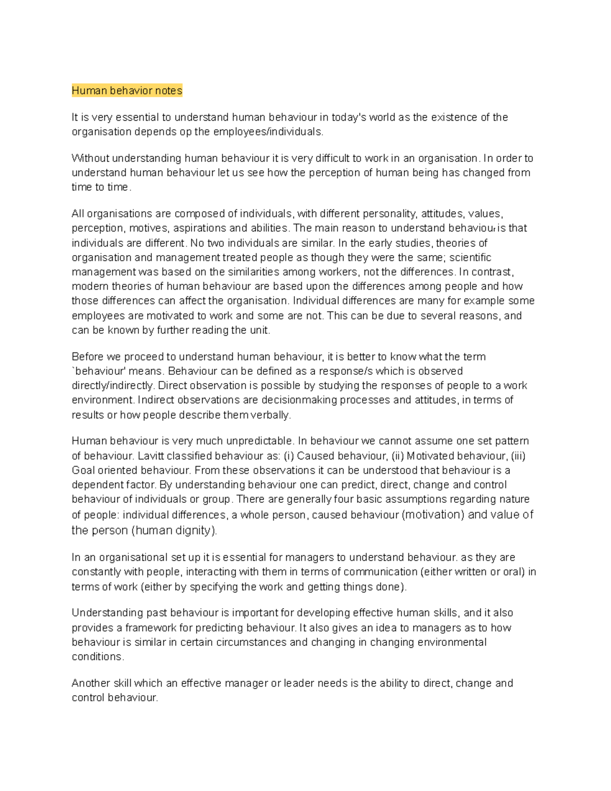 PSYC Essential Human Behavior - Human behavior notes It is very ...