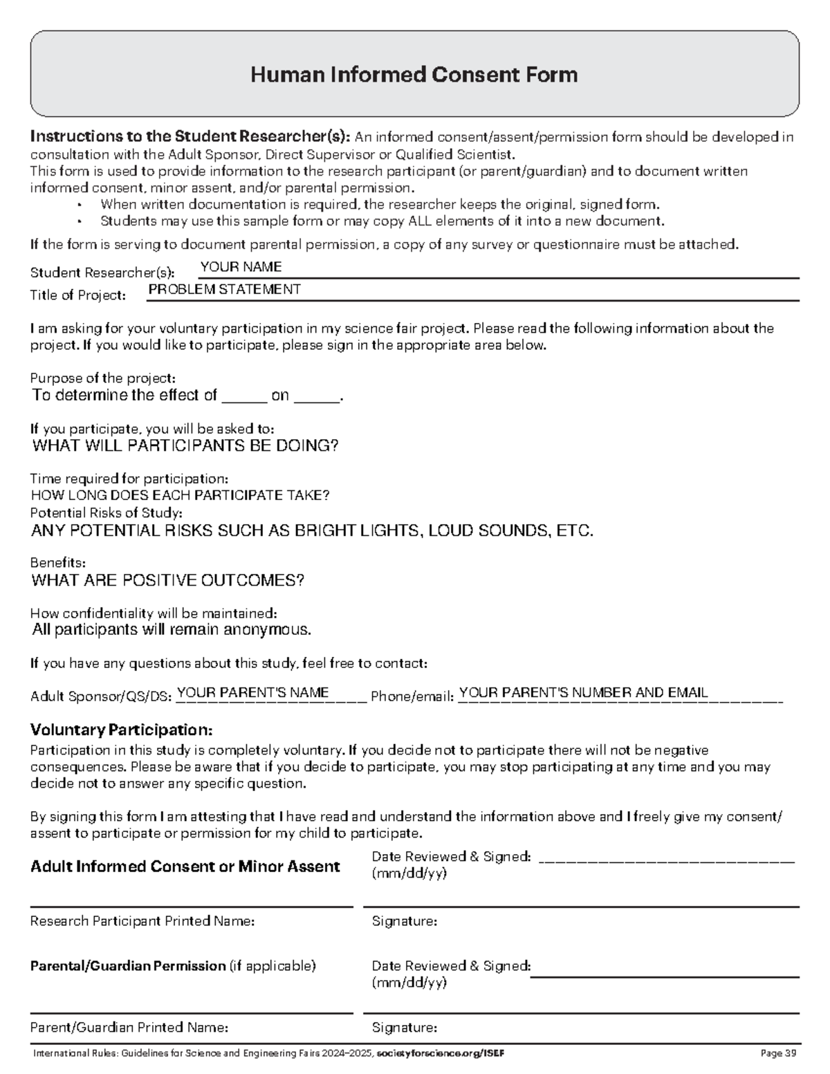 Sample Informed Consent - International Rules: Guidelines for Science ...