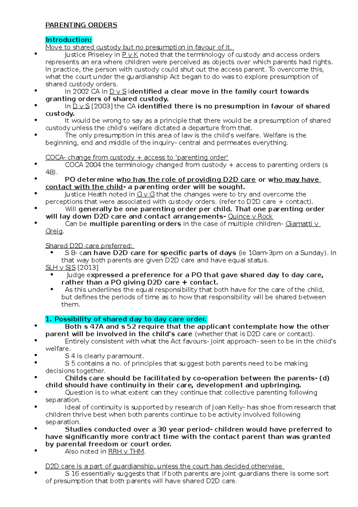 (1) Parenting Orders - Exam summary - PARENTING ORDERS Introduction ...