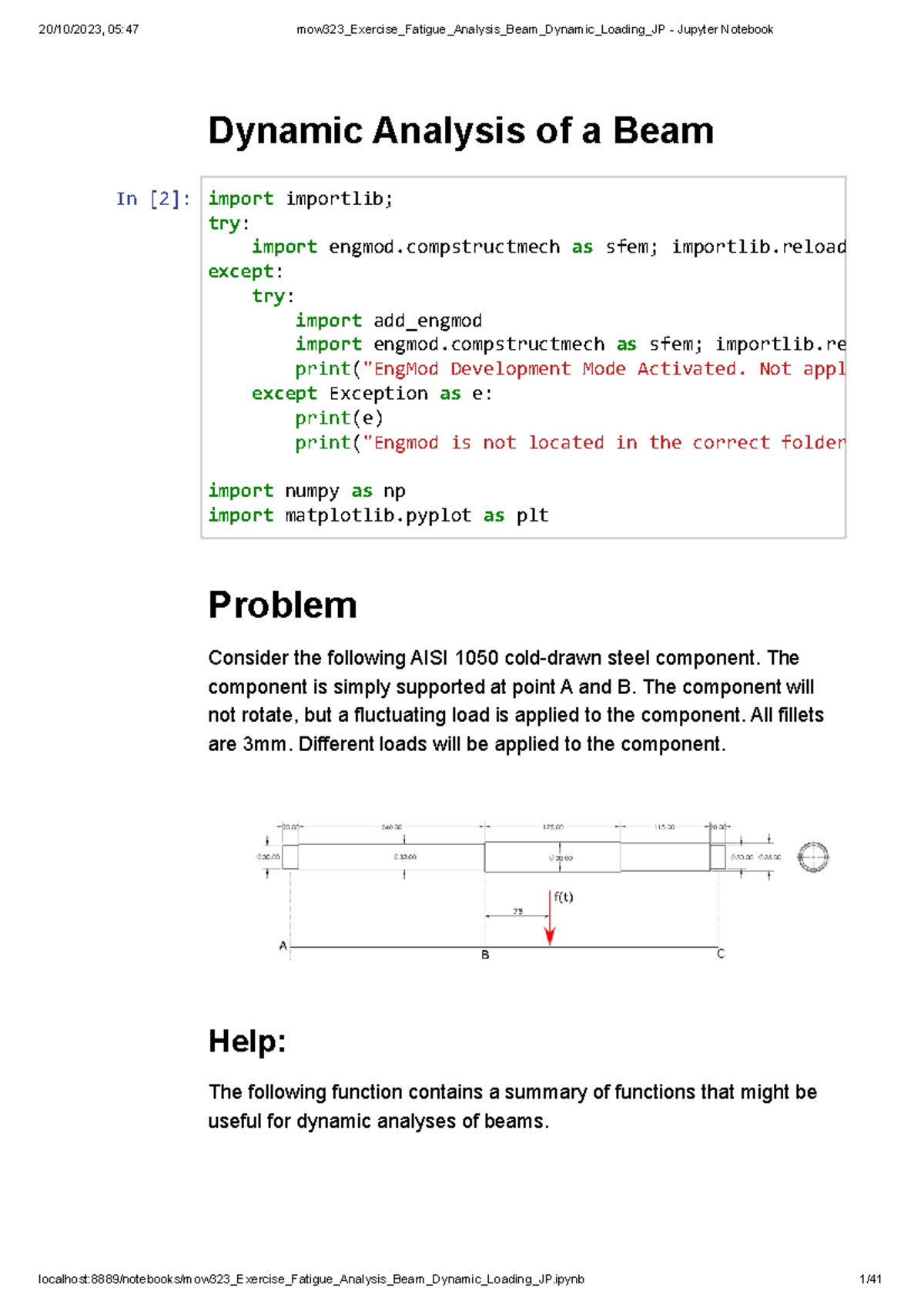 Mow323 Exercise Fatigue Analysis Beam Dynamic Loading JP - Jupyter ...