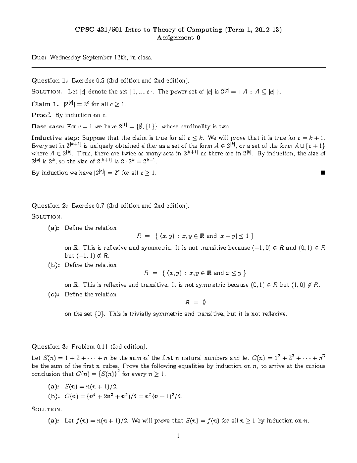 Assignment 0 - Solutions - CPSC 421/501 Intro to Theory of Computing ...
