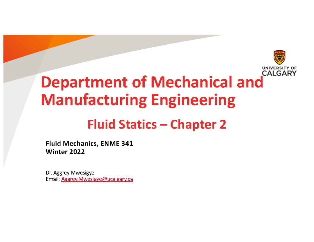 2 - Fluid Statics W22 - Lecture notes with all the formulas ...