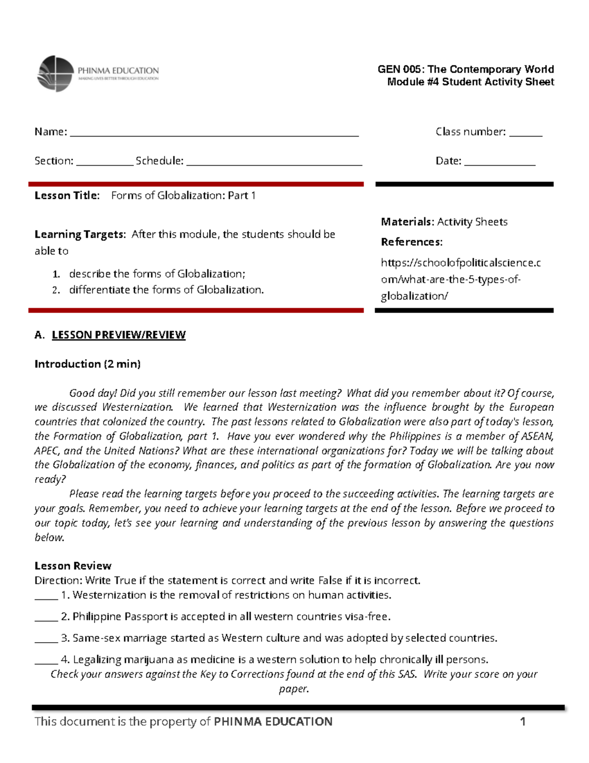 Gen 4 - ans - Module #4 Student Activity Sheet Name: - Studocu
