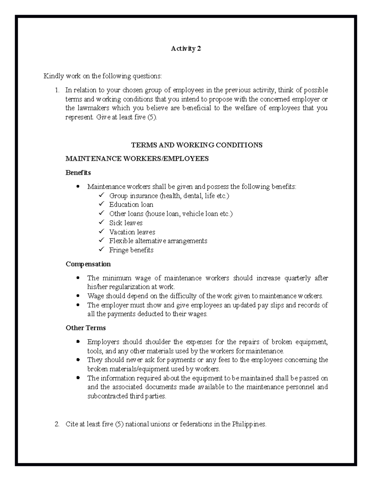 Labor Relations and Negotiations Coursework - Activity 2 Kindly work on ...