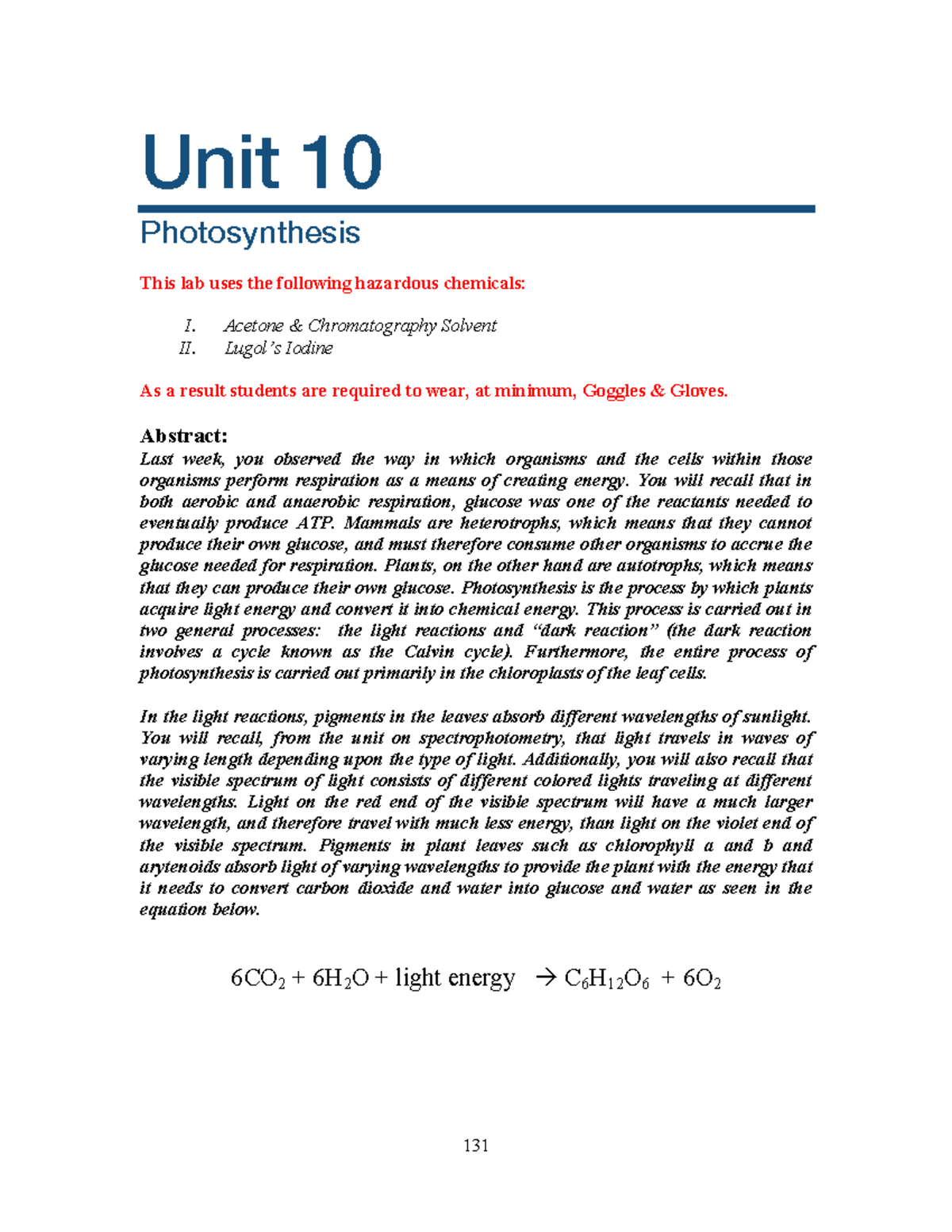 Collin College BIOL 1408 Unit 10 Photosynthesis Packet - Unit 10 ...