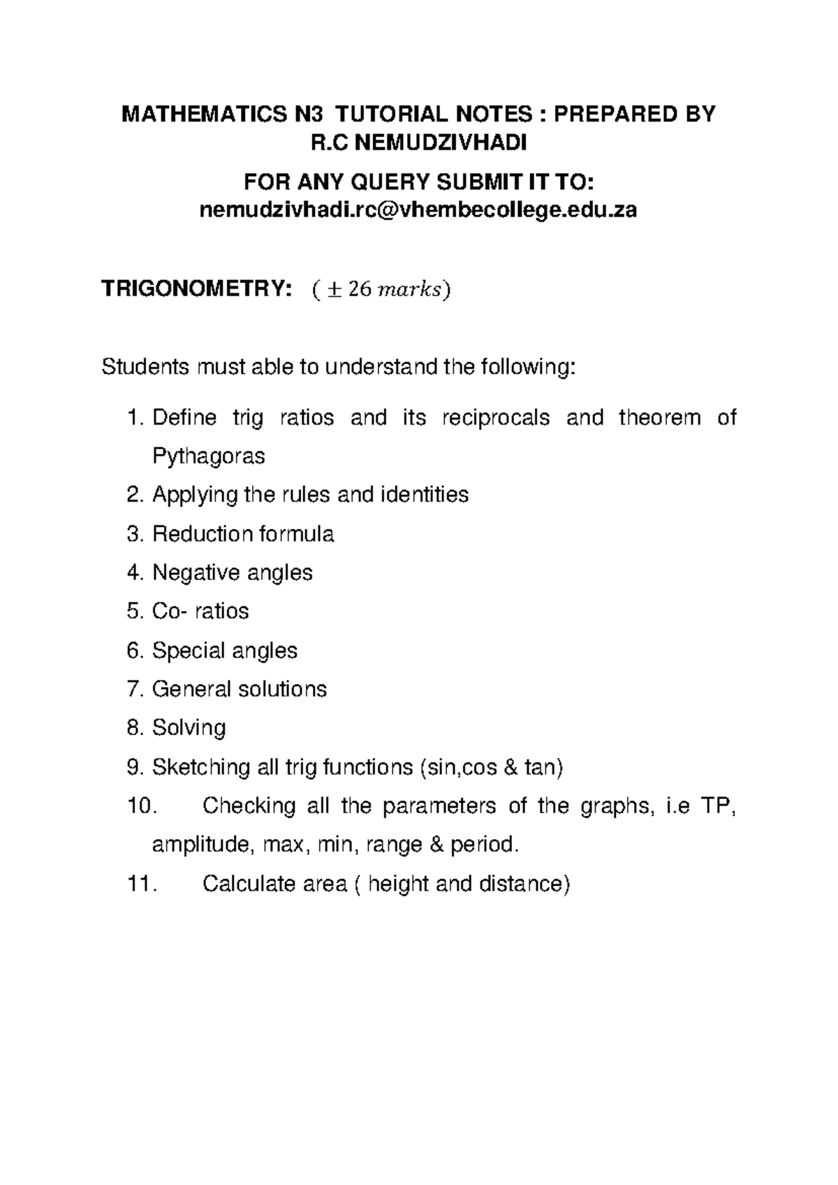 Mathematics N3 y Tutorial Notes - MATHEMATICS N3 TUTORIAL NOTES ...