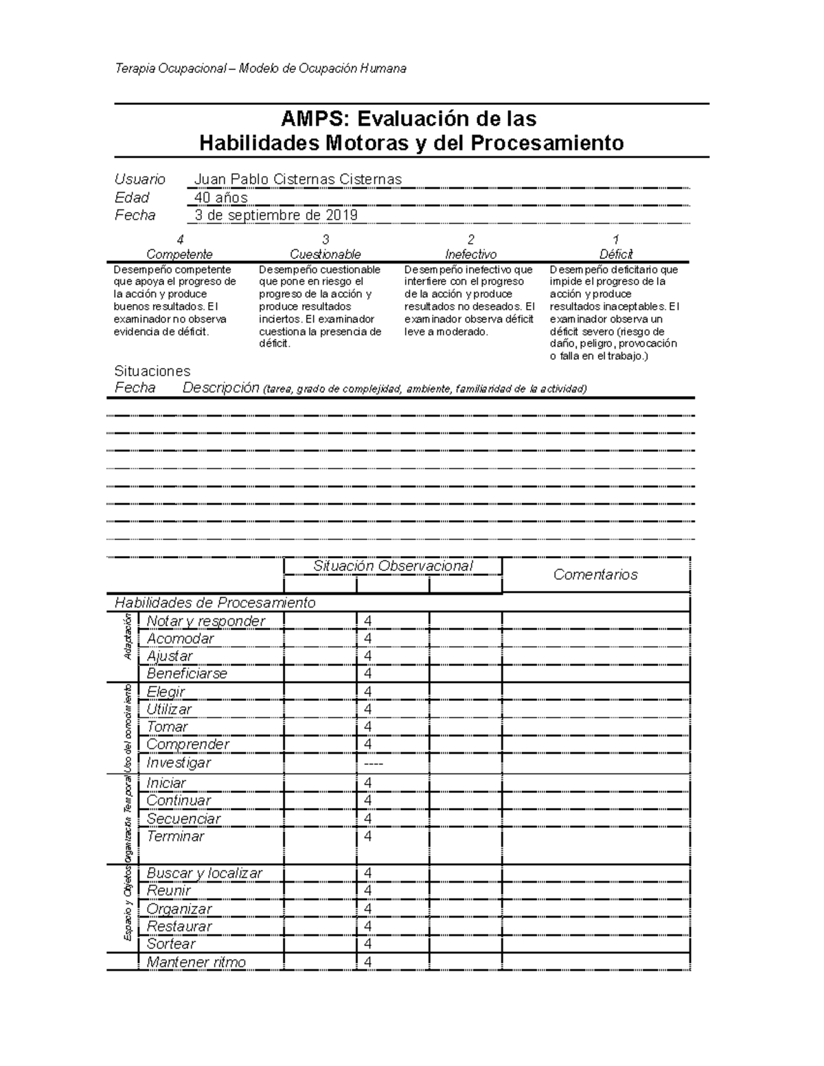 Escala AMPS - Terapia Ocupacional – Modelo de Ocupación Humana AMPS ...
