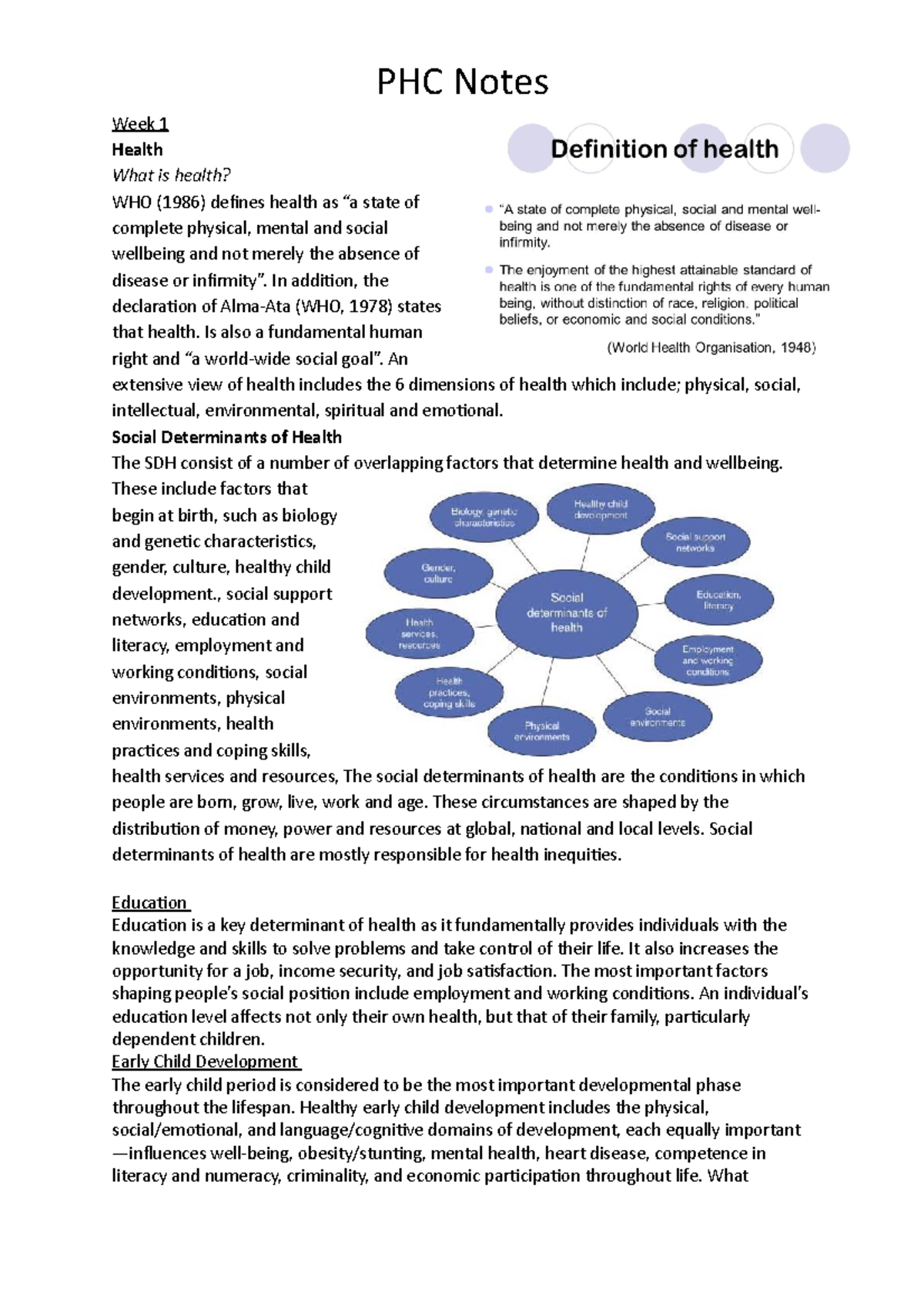 Primary Health Care in Action Notes - PHC Notes Week 1 Health What is ...