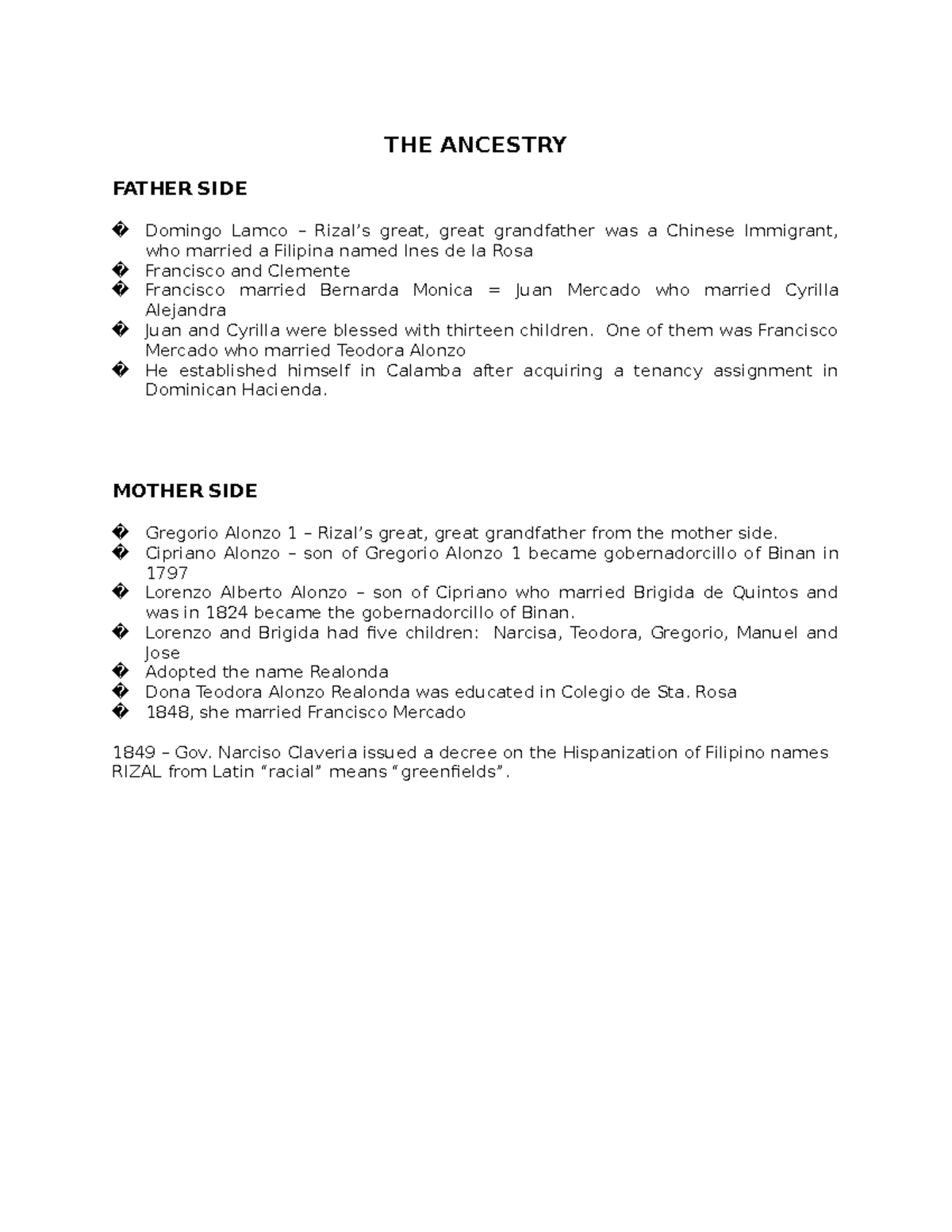 Ancestry of Jose Rzal - THE ANCESTRY FATHER SIDE 🐀 Domingo Lamco ...