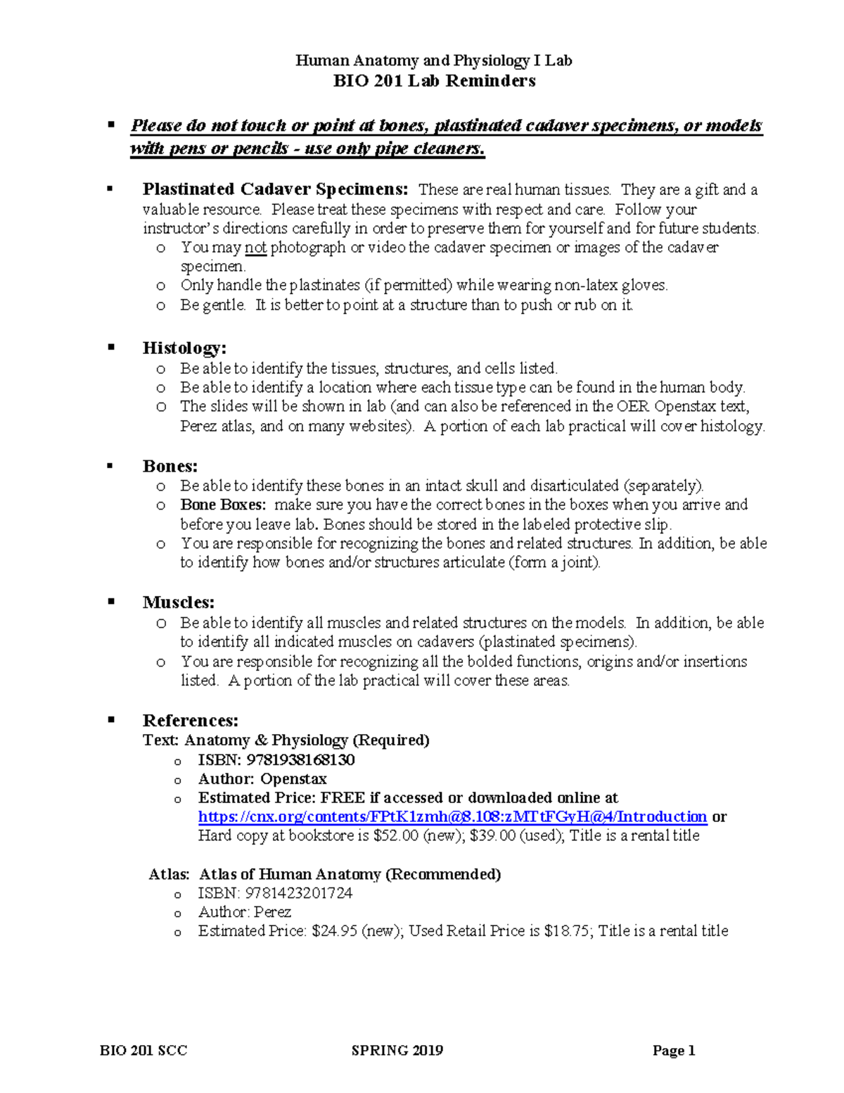 BIO 201 Practical Word List 2019 4 - BIO 201 Lab Reminders § Please do ...
