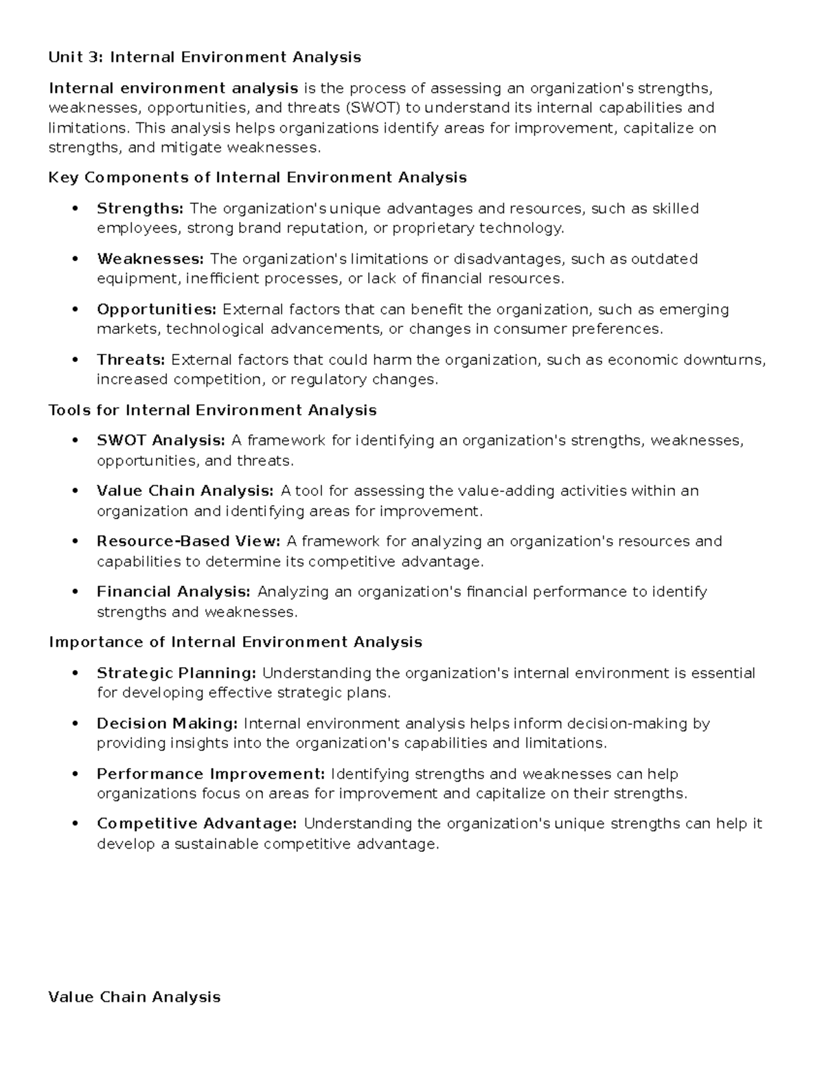 Unit 3 Internal Environment Analysis - Unit 3: Internal Environment ...