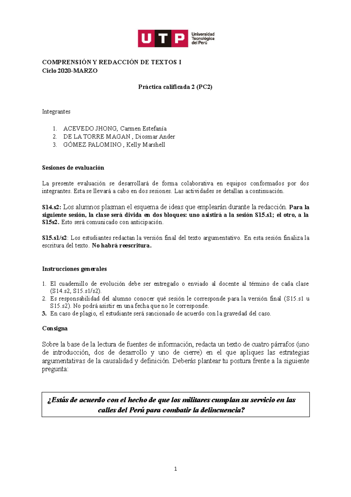 S14.s2 y S15.s1 s2 Práctica Calificada 2 (cuadernillo) 2020 marzo - COMPRENSIÓN Y REDACCIÓN DE ...