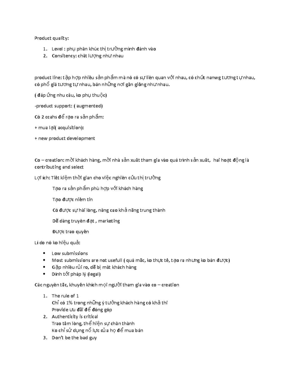 MKT318 - note - Product quality: 1. Level : ph ụ phân khúc th trị ường ...
