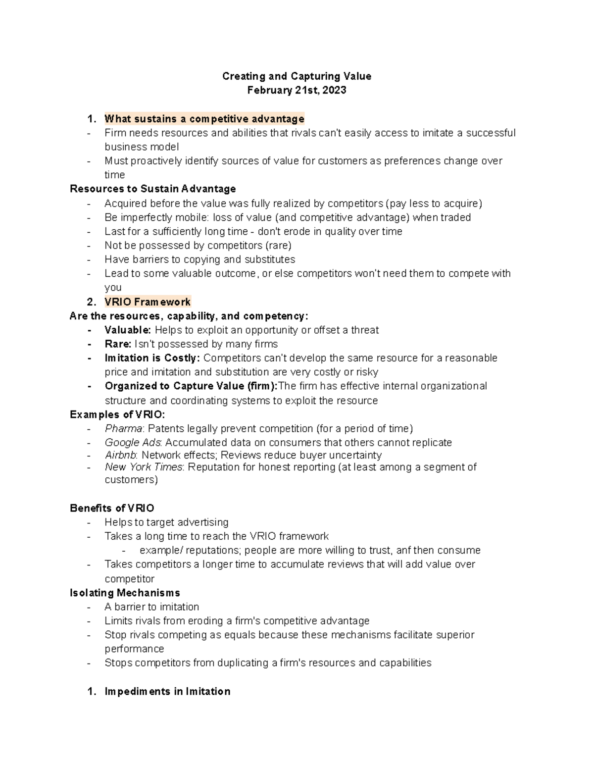 Creating and Capturing Value - Creating and Capturing Value February 21st, 2023 What sustains a ...