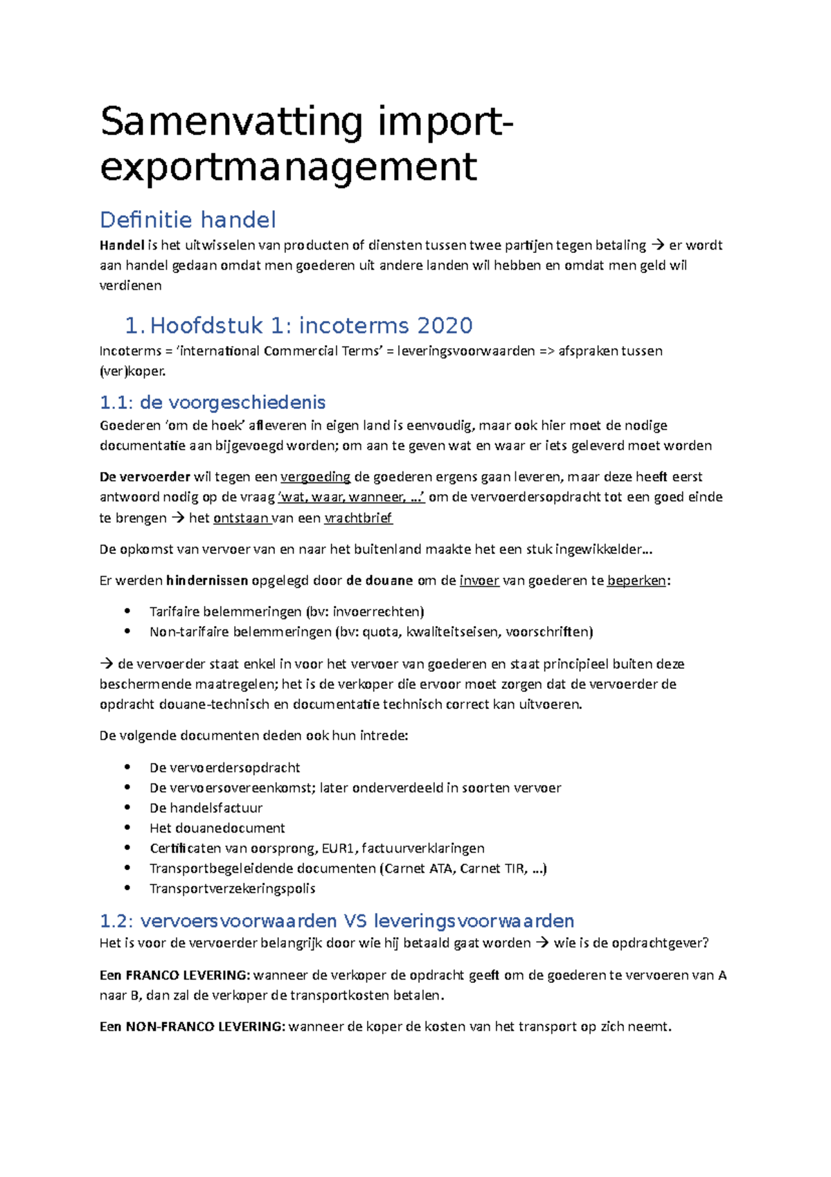 import- en exportmanagement karel de grote hogeschool - Samenvatting import- exportmanagement ...