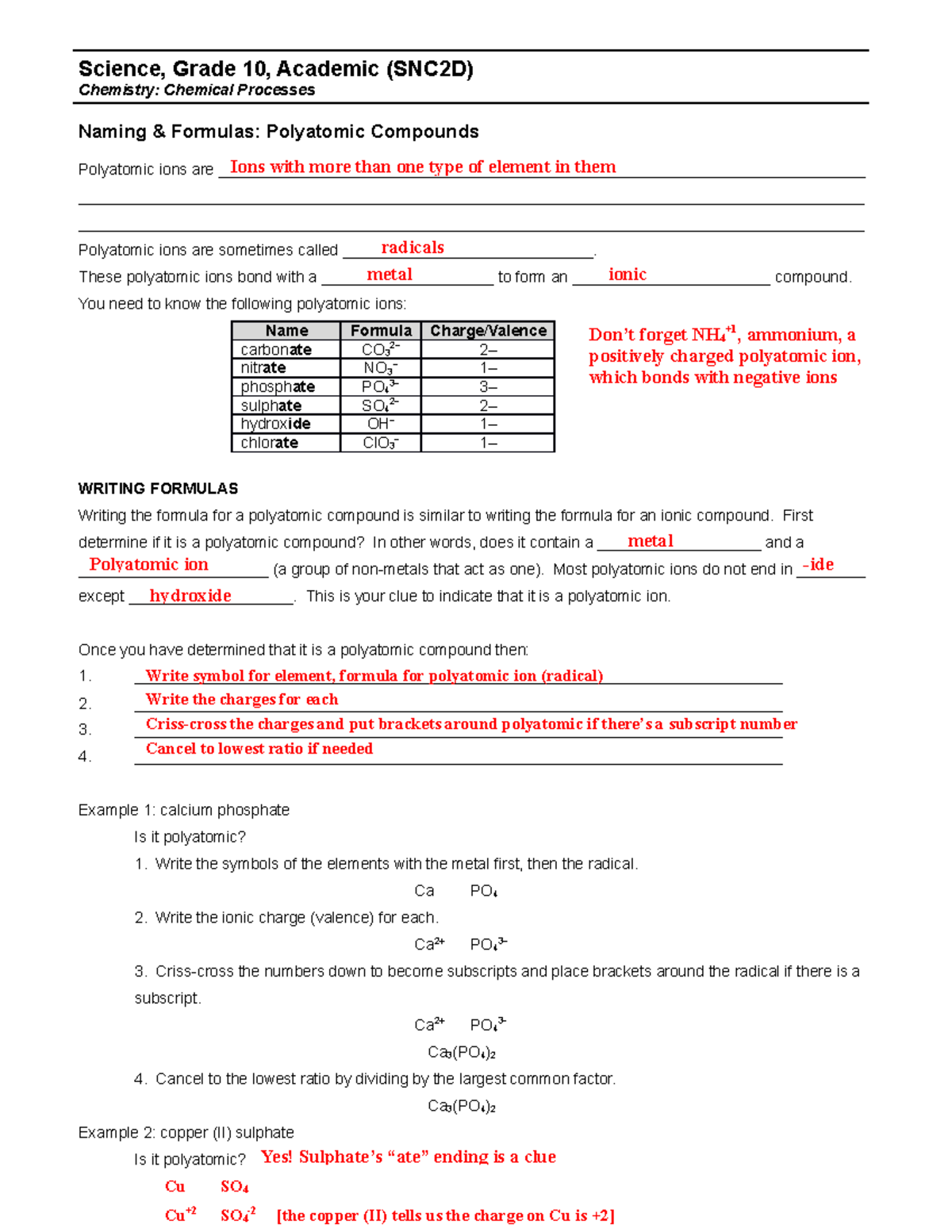 04A Worksheet - Naming Formula - Polyatomic Compounds (answers ...