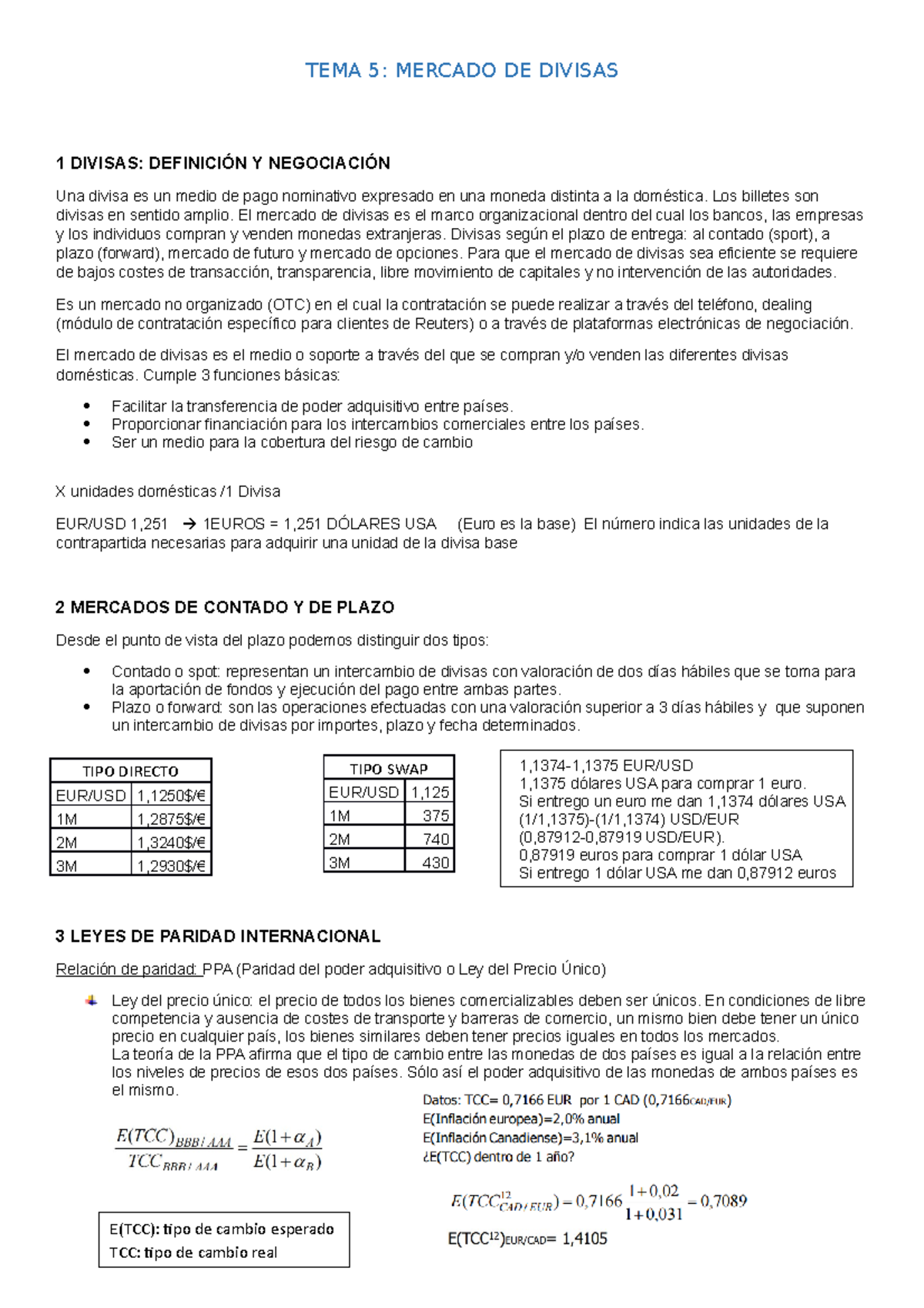 TEMA 5 - Apuntes 5 - TEMA 5: MERCADO DE DIVISAS 1 DIVISAS: DEFINICIÓN Y ...