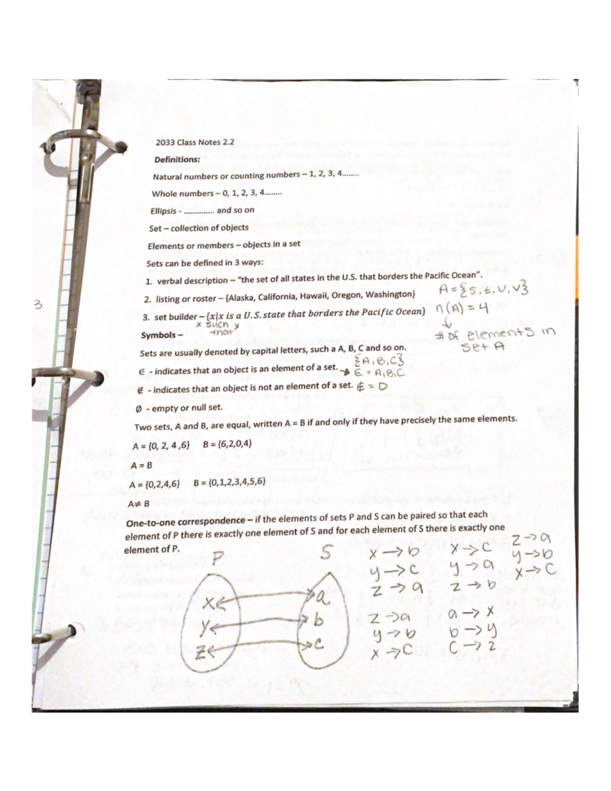 math concepts notes - 2033 Class Notes 2 Definitions: Natural numbers ...