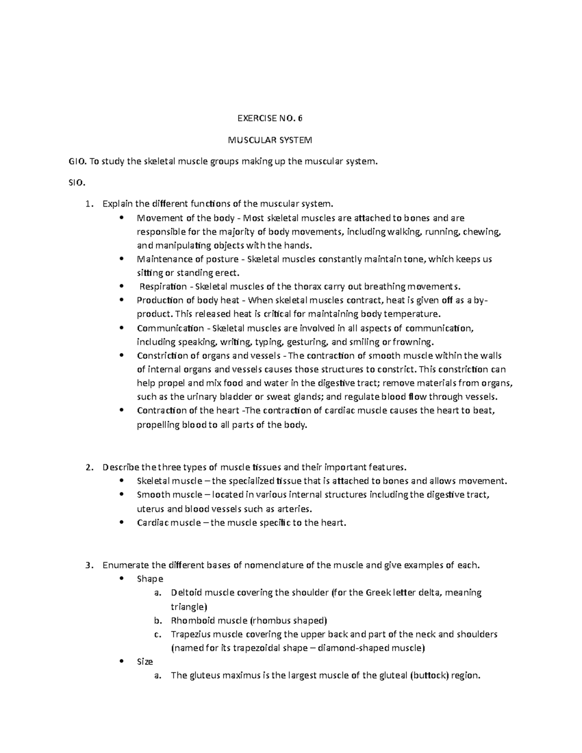 Exercise NO. 6 - MUSCULAR SYSTEM - EXERCISE NO. 6 MUSCULAR SYSTEM GIO ...