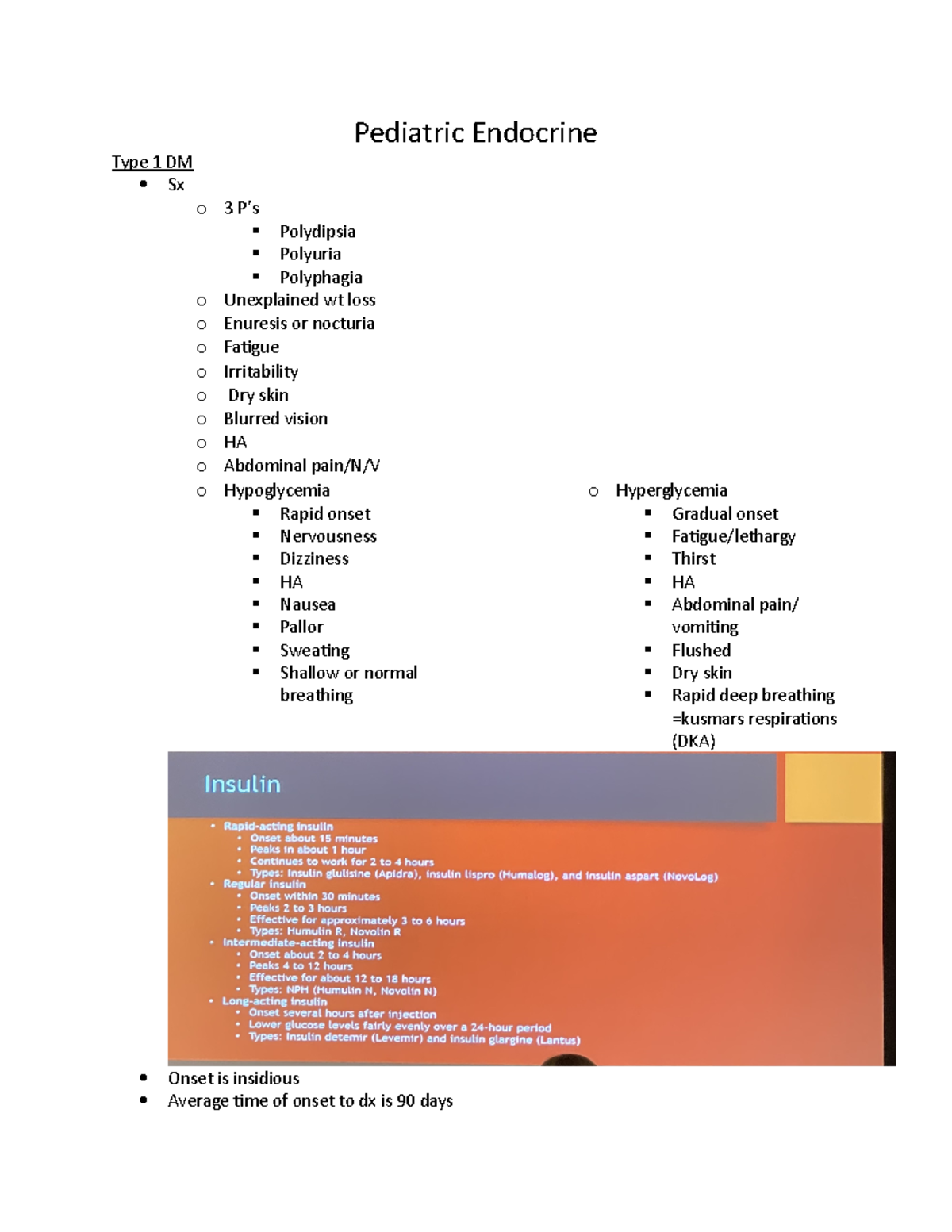 Pediatric Endocrine - Pediatric Endocrine Type 1 DM Sx o 3 P’s ...