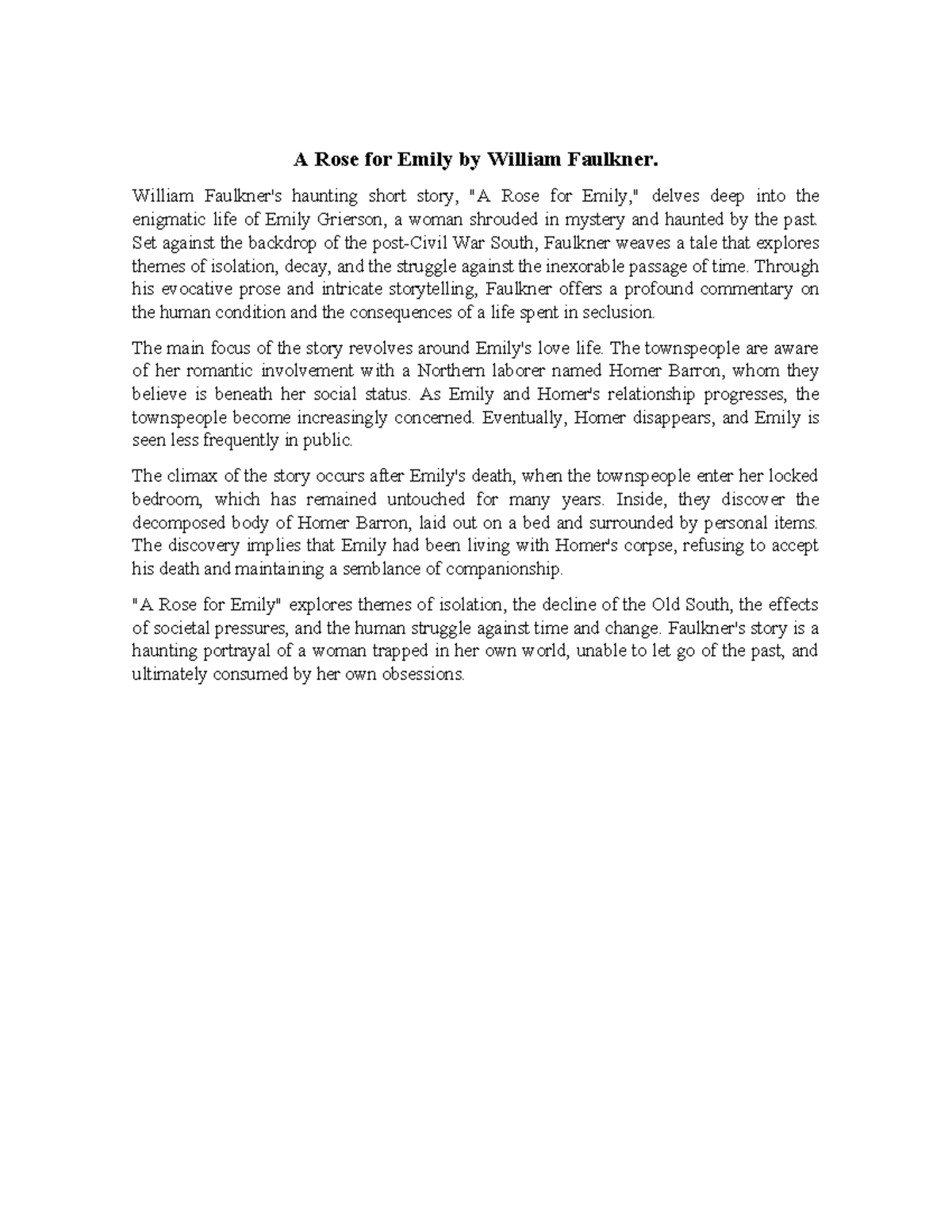 A Rose for Emily by William Faulkner - William Faulkner's haunting ...