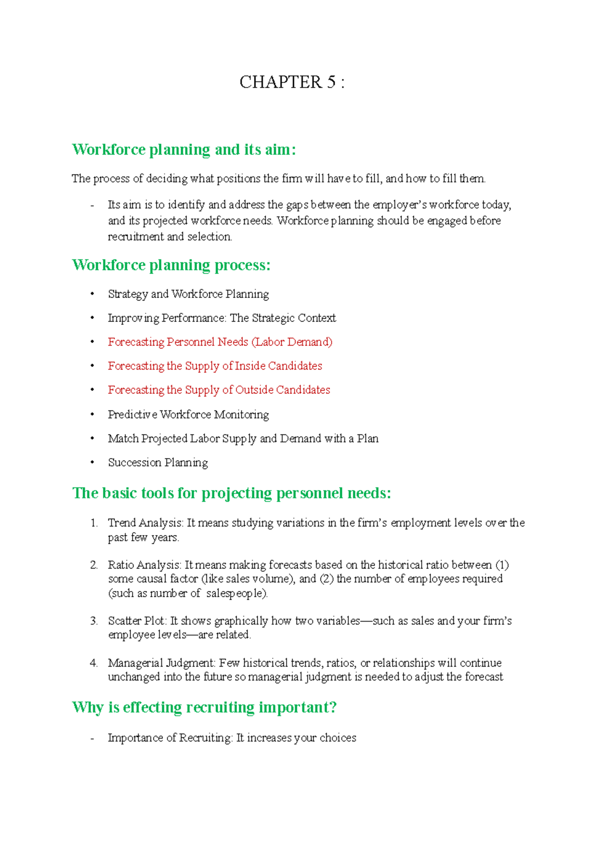 Chapter 5 Hrm Main Points About Workforce Planning Processes