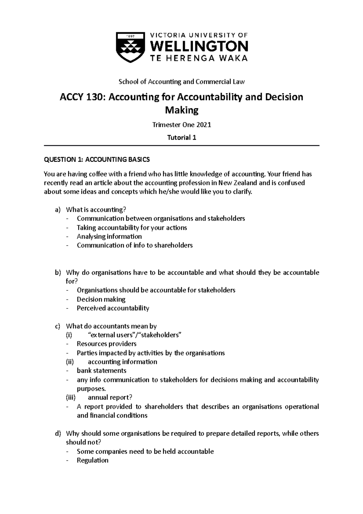 Tutorial 1 Questions and Answers - School of Accounting and Commercial ...