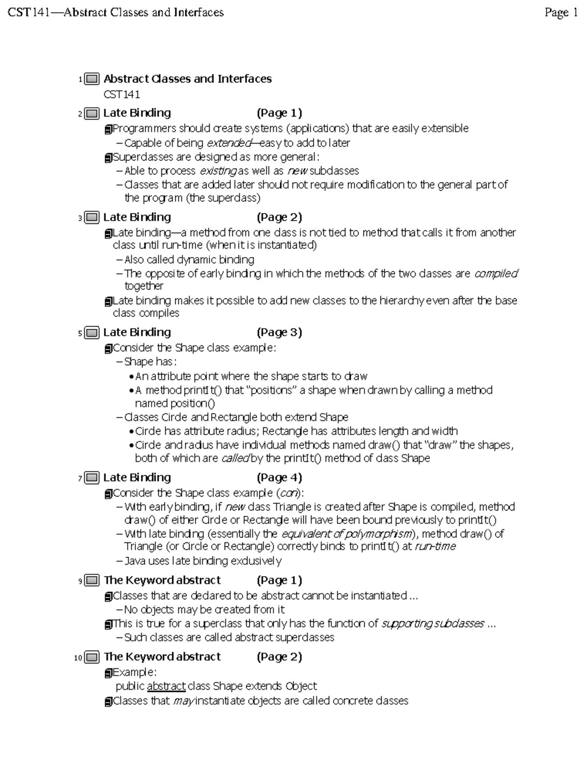 Java Abstract Classes And Interfaces - CST141—Abstract Classes and Interfaces Page 1 Abstract ...