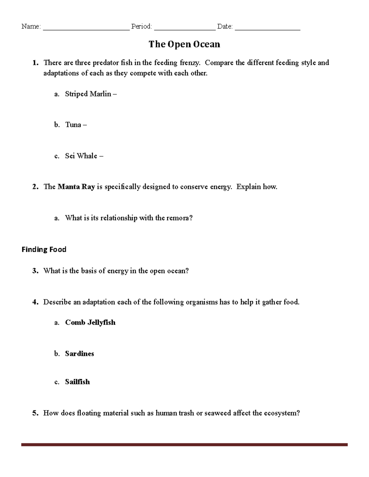 Blue Planet - Open Ocean - Name: ________________________ Period ...
