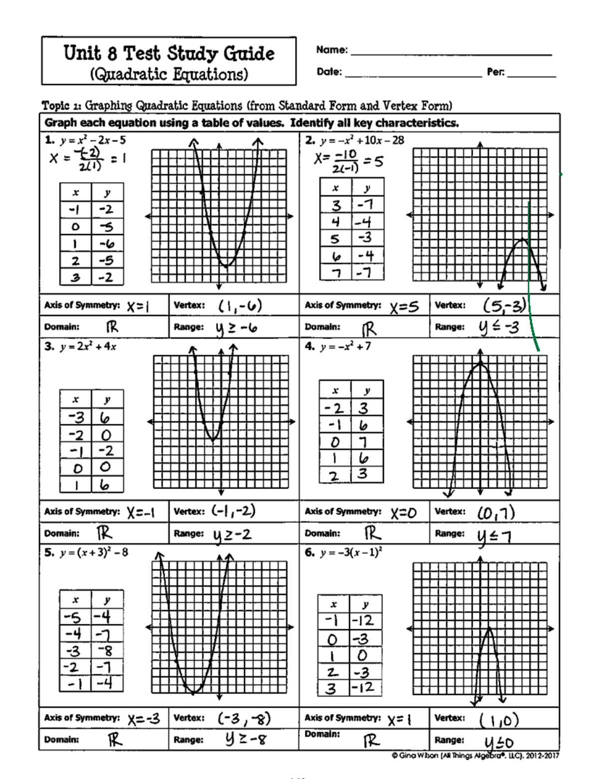 505345195 Unit 8 Test Study Guide Quadratic Equations Answer Key - Psp ...
