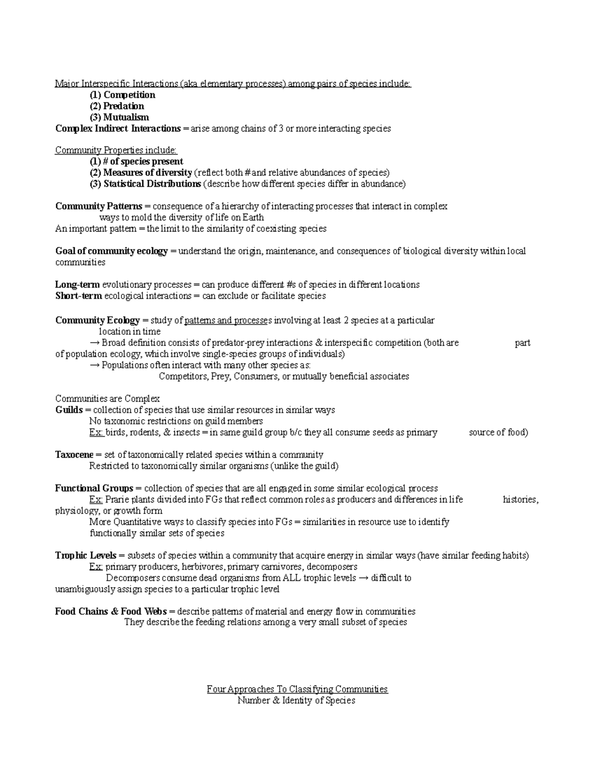 Communities-notes - Develops the major themes of community biology ...