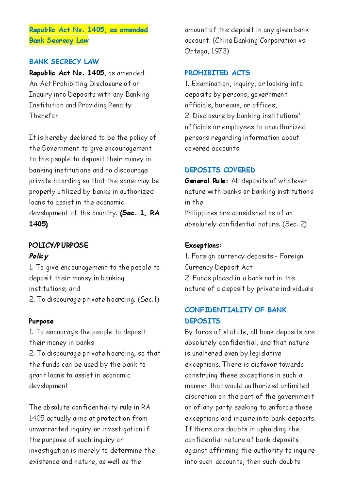 Bank-Secrecy-Law - notes - Republic Act No. 1405, as amended Bank ...