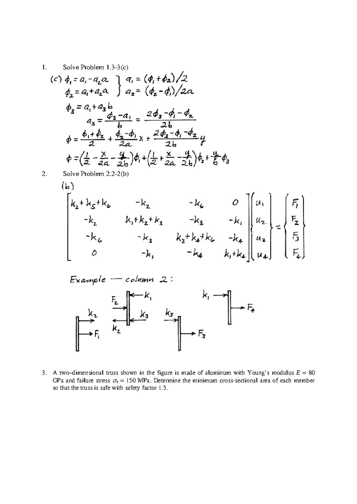 Homeworksolution - 1. Solve Problem 1-3(c) 2. Solve Problem 2-2(b) A ...