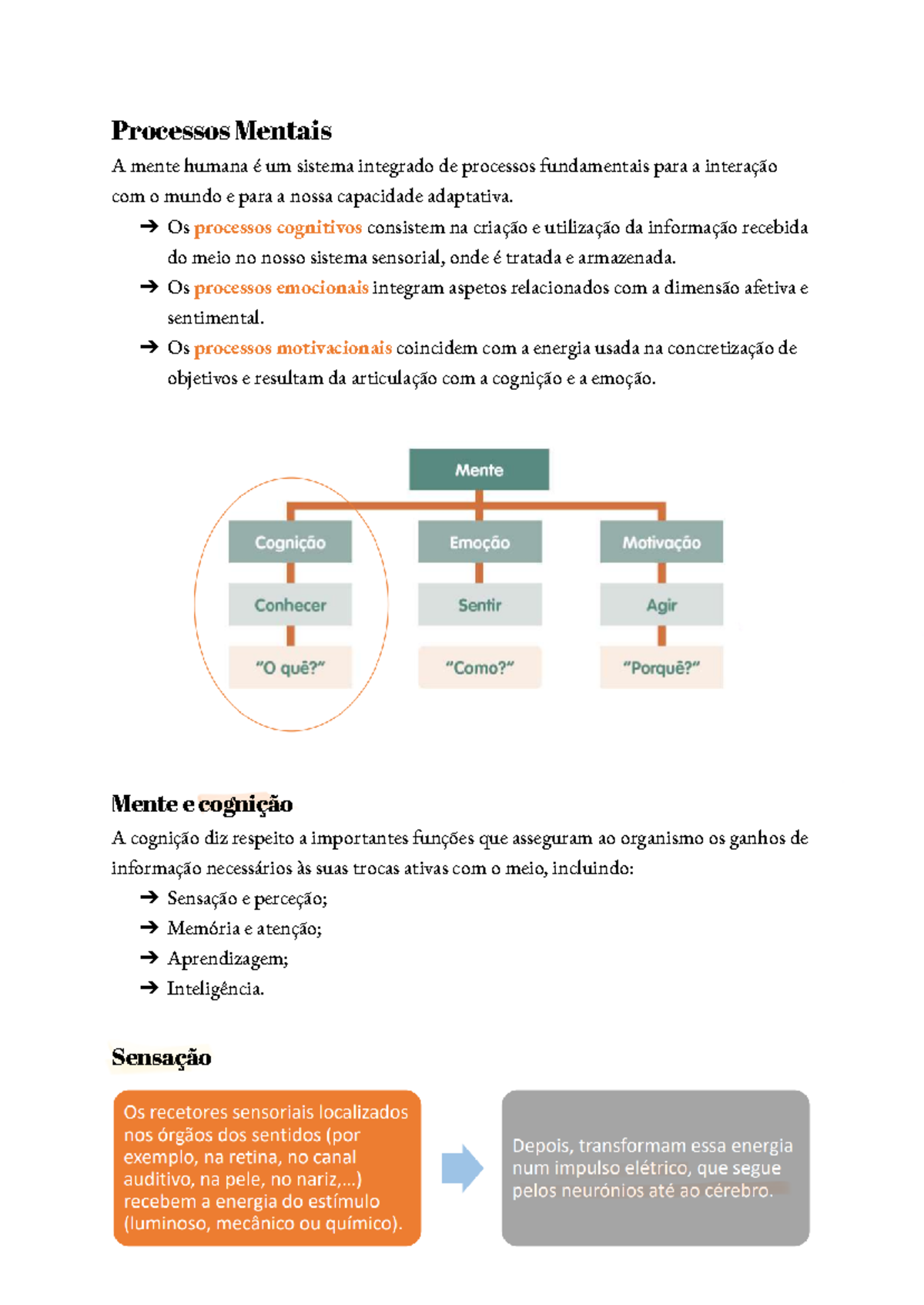 Processos mentais - Resumos - Processos Mentais A mente humana é um sistema integrado de ...