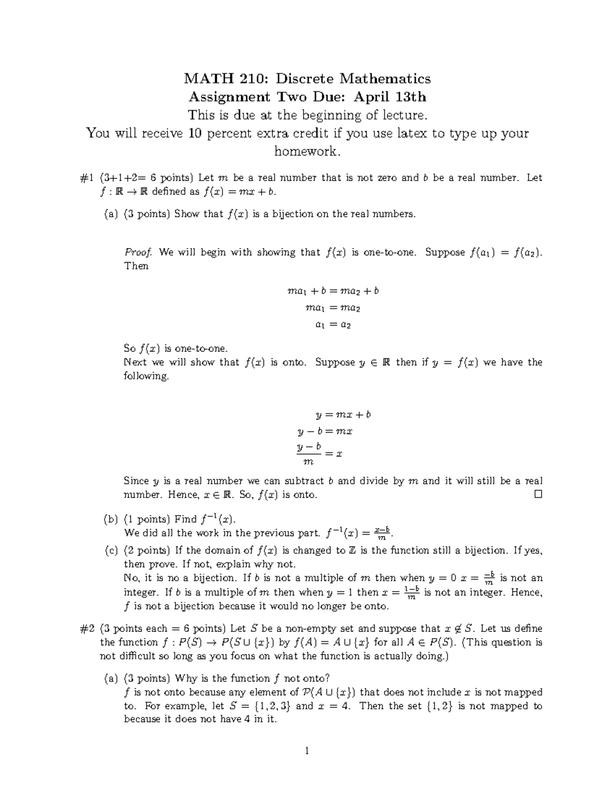 MATH210 Homework 3 Fall2019 Solutions - MATH 210: Discrete Mathematics Assignment Two Due: April ...