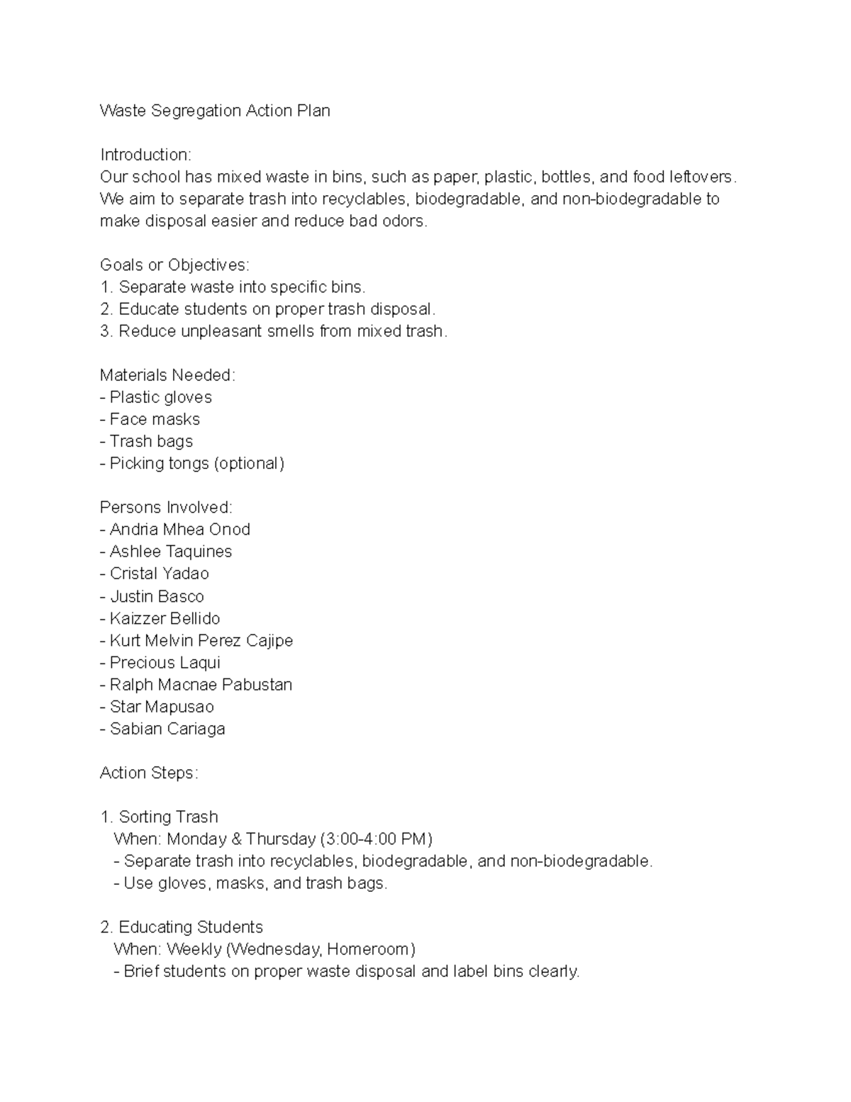 Dkdkdkdkekekelllleleleoeiye - Waste Segregation Action Plan ...