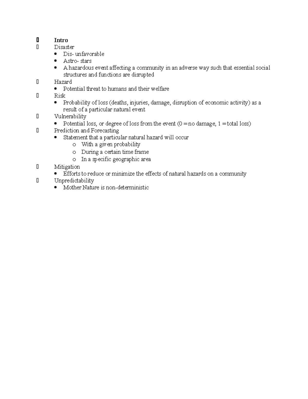 Natural disasters final notes - Intro Disaster unfavorable stars A ...