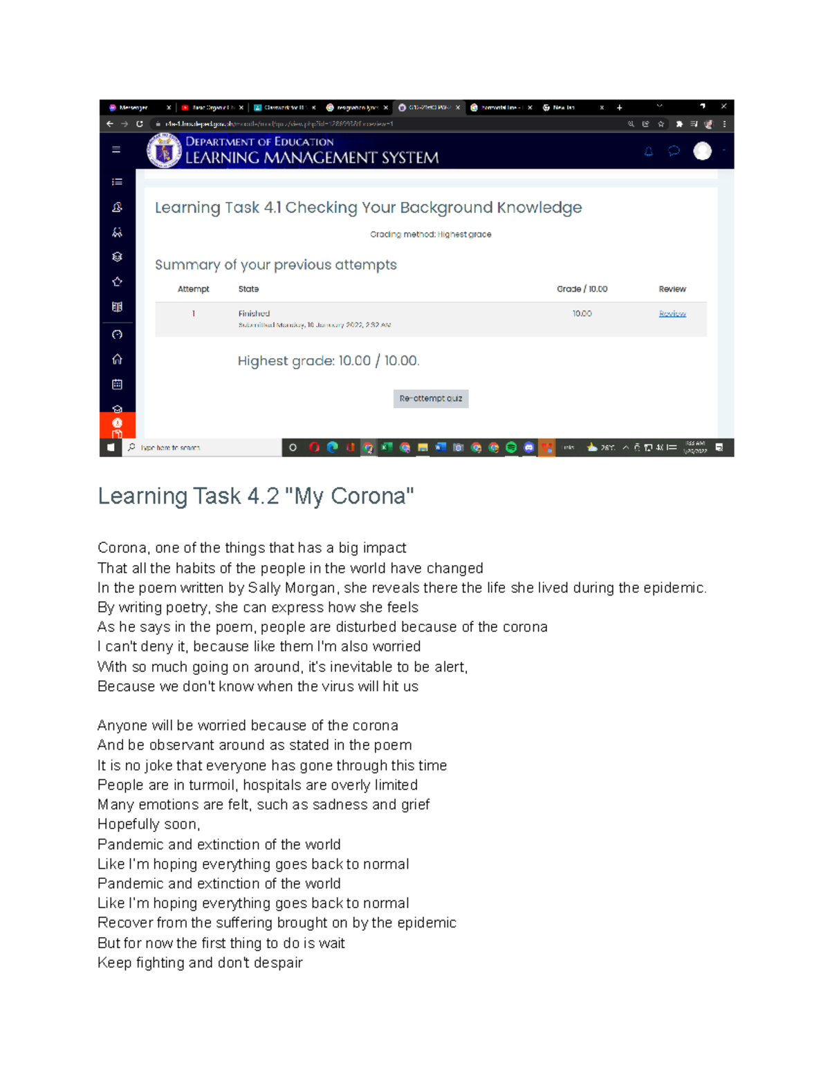 Learning Task 4 Sa Science Learning Task 4 My Corona Corona One