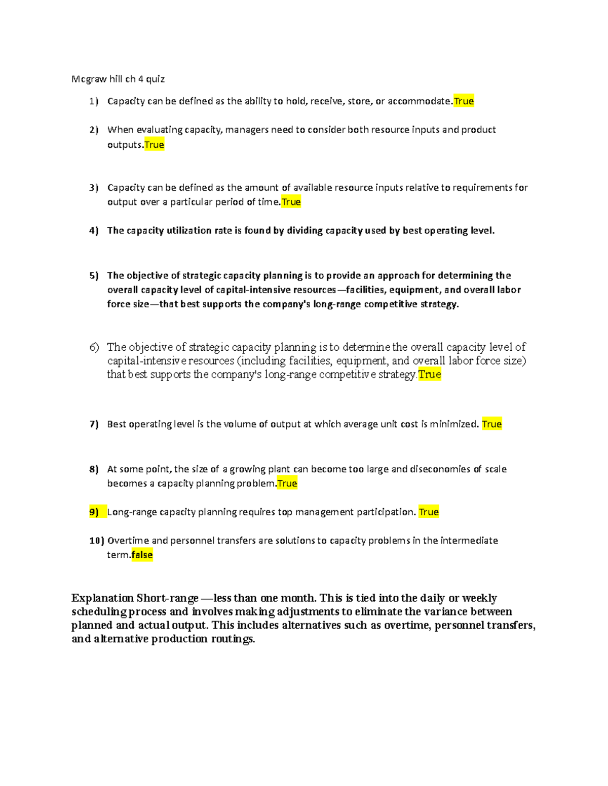 Mcgraw hill ch 4 quiz - quiz 4 - Mcgraw hill ch 4 quiz 1) Capacity can ...