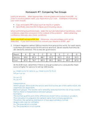 HW 5 - Homework assignments - STAT 8200 Homework 5 An article in the Journal of Quality ...