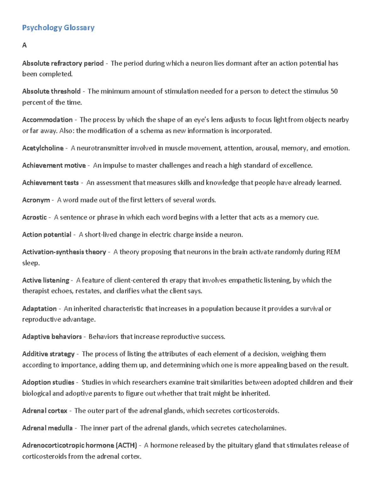 Psychology Glossary - Psychological terms - Psychology Glossary A ...